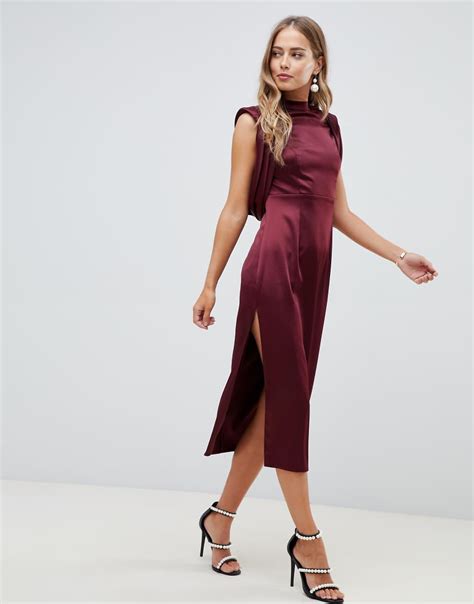 Asos Design Robe Mi Longue En Satin Avec Emmanchures Drapées Et Fente
