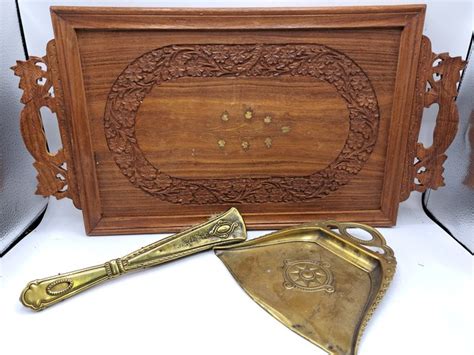 Tray With Crumb Sweeper 3 Brass Wood Catawiki