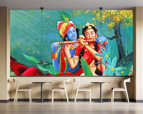 Radha Playing Flute With Krishna Wallpaper Myindianthings