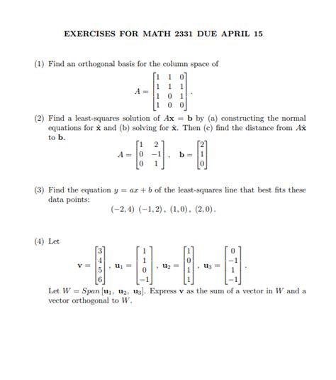 solved exercises for math 2331 due april 15 1 find an