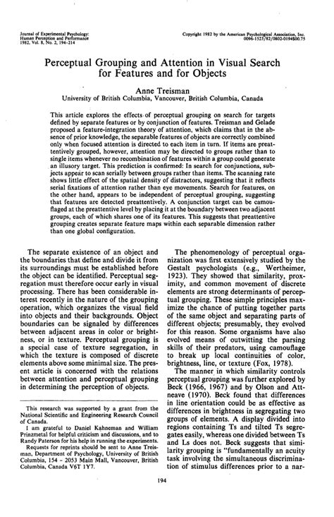 Perceptual Grouping And Attention In Visual Search For Features And For Objects Request Pdf