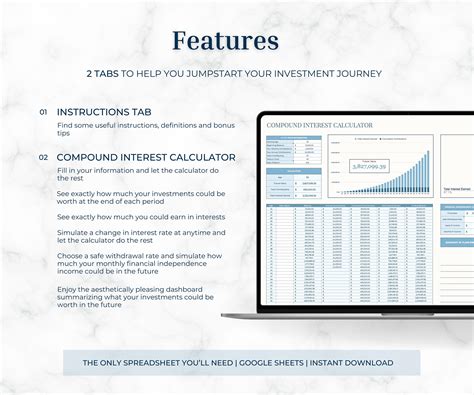 Compound Interest Calculator Google Sheets Template Personal Finance Investment Tracker