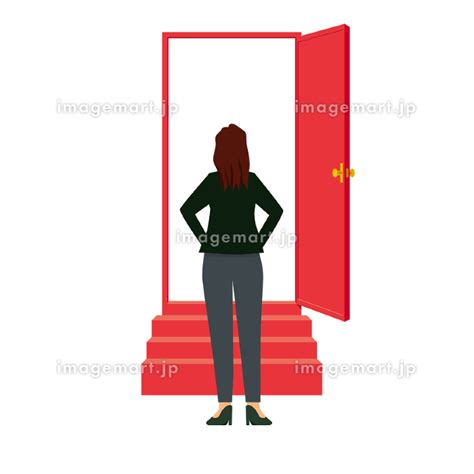 ビジネスイメージ 階段と扉に向かうアジア系女性の後ろ姿のイラスト 人生設計 将来キャリアアップ進路 213133520 イメージマート