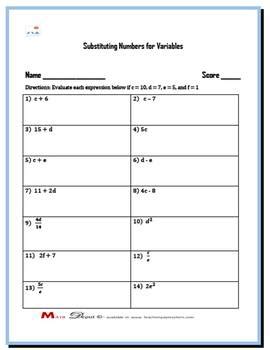 Three Substituting Numbers For Variables Worksheets W Answer Keys