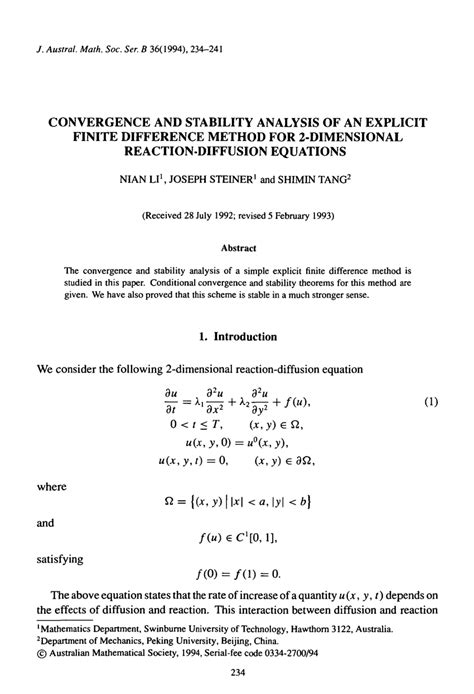 PDF Convergence And Stability Analysis Of An Explicit Finite