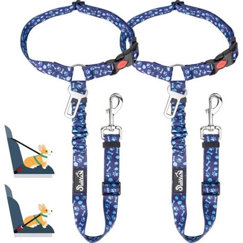 SlowTon 2 Voiture Ceinture de Securite pour Chien Réglable Ceinture de Sécurité Lime 2 Packs