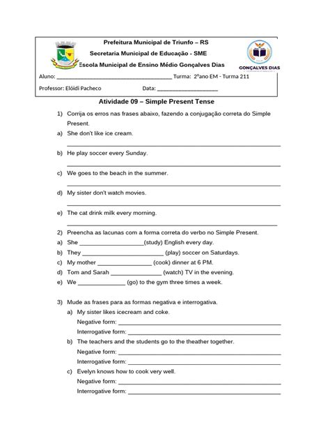 Atividade 09 Simple Present Turma 211 Pdf
