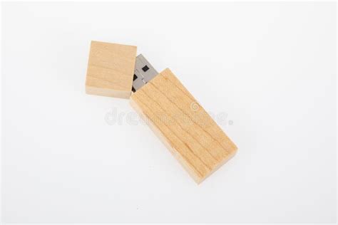 USB Flash Drive Key Wooden Cap Cover Memory Stick On White Background Stock Image Image Of