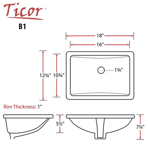 18″ Ticor B1 Belfast Series Ceramic Undermount Rectangular Vanity Sink