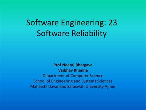 Software Engineering 23 Software Reliability Pptx Operating Systems Computer Software And