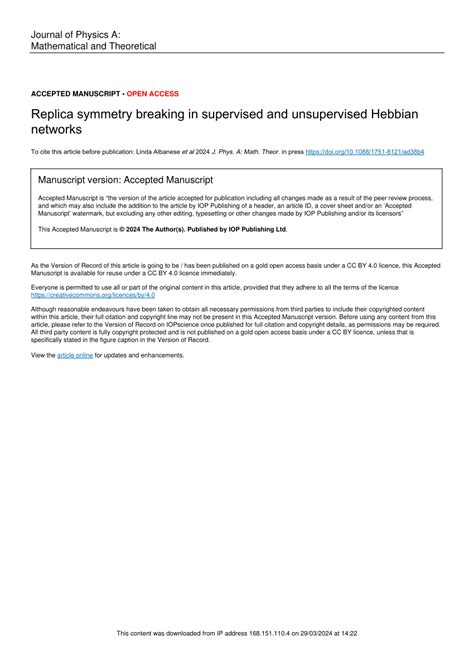 Pdf Replica Symmetry Breaking In Supervised And Unsupervised Hebbian