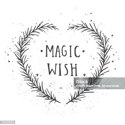 텍스트 Magic Wish와 그런 지 잉크 질감꽃 프레임의 벡터 손으로 그린 그림 0명에 대한 스톡 벡터 아트 및 기타 이미지 0명 검은색 그런지 이미지 기법