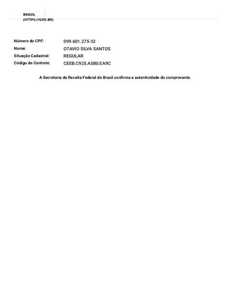 Comprovante De Inscrição Ou De Situação Cadastral No Cpf Pdf