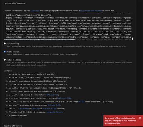 Error Controldnsconfig Decoding Request Attempted To Read More Than 65536 Bytes 400