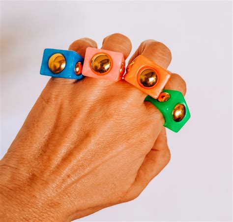 Anillo Anillos Carey Acero Resina Dorado Bolas Bolitas Azul Verde Rosa