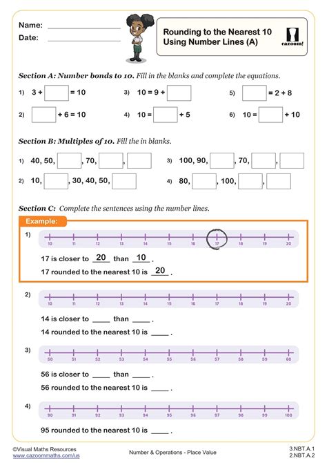 Rounding Numbers To The Nearest 10 Using Number Lines A 3rd Grade