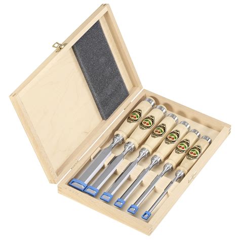 Two Cherries Set Of Six Chisels In Wooden Box Rockler Woodowrking And Hardware