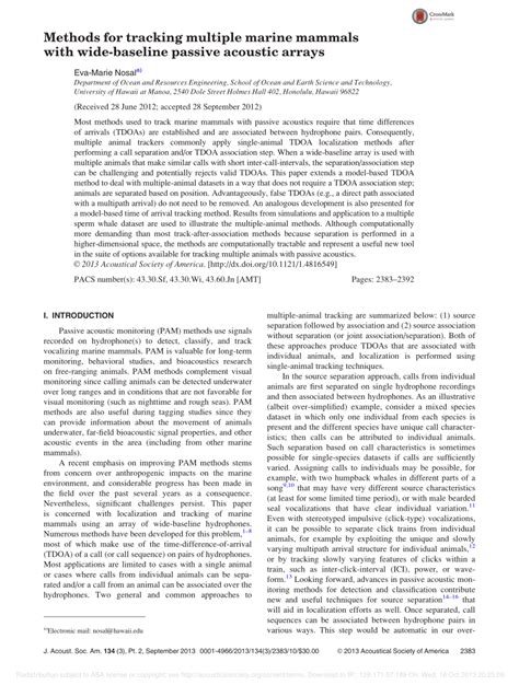 Pdf Methods For Tracking Multiple Marine Mammals With Wide Baseline Passive Acoustic Arrays