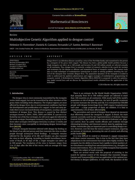Pdf Multiobjective Genetic Algorithm Applied To Dengue Control