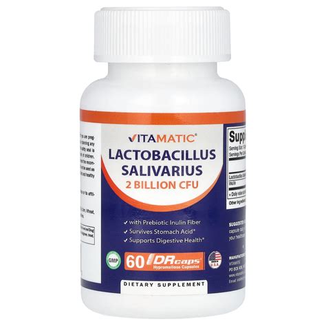 Vitamatic, лактобактерии саливариус (Lactobacillus salivarius), 2 млрд ...