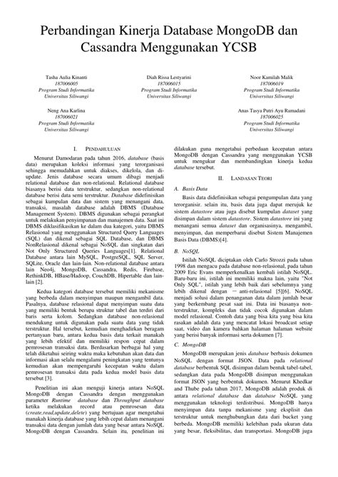 PDF Perbandingan Kinerja Database MongoDB Dan Cassandra Menggunakan YCSB