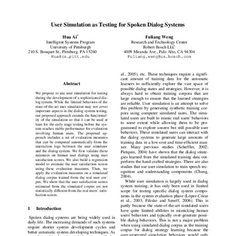 User Simulation As Testing For Spoken Dialog Systems Acl Anthology