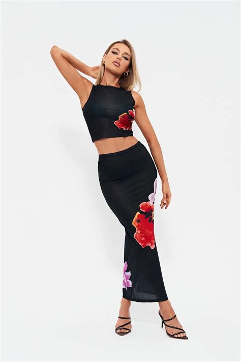 Sleeveless Printed Hip Slit Skirt Set Cjdropshipping