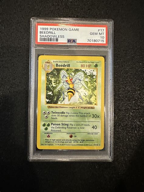 Pokemon Beedrill 17102 Shadowless Base Set Psa 10 1999 Pokemon Tcg