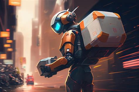 Premium Ai Image Robot Courier Delivering Urgent Package To Save The