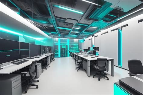 Premium Ai Image Modern Office Space With Desktops With Modern Computers Created With
