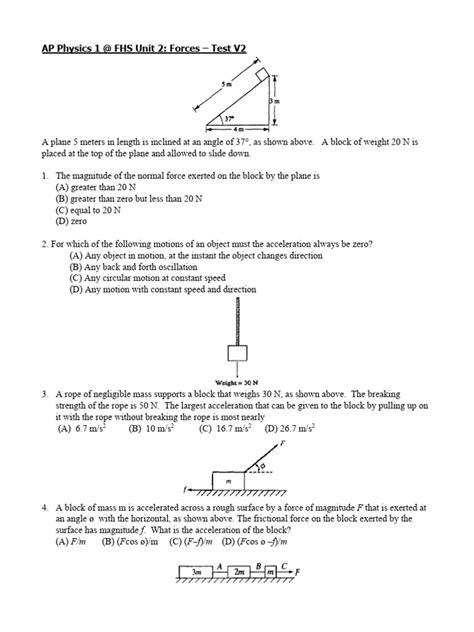 Ap Physics 1 At Fhs Unit 2 Forces Test V2 F F F M F F F M F F M Pdf Force Friction