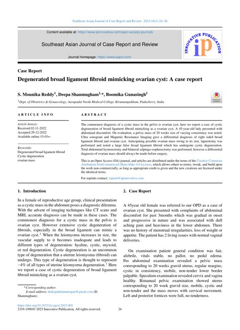 Pdf Degenerated Broad Ligament Fibroid Mimicking Ovarian Cyst A Case