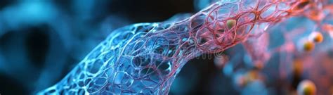 Abstract Representation Of Interconnected Fibers In Blue And Red Tones