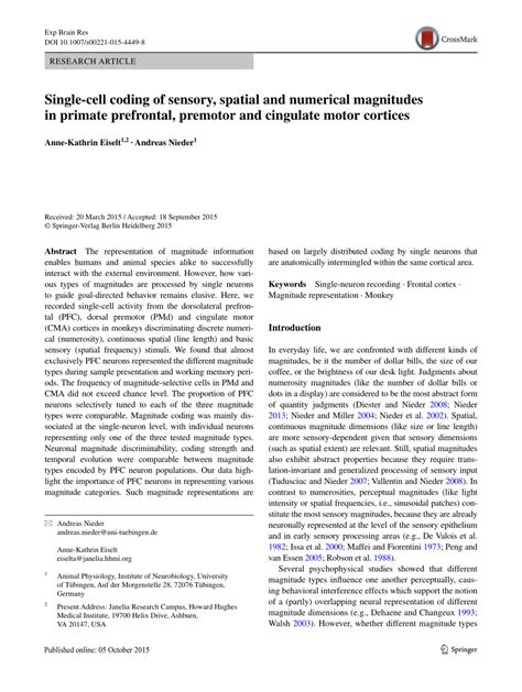 Pdf Single Cell Coding Of Sensory Spatial And Numerical Magnitudes