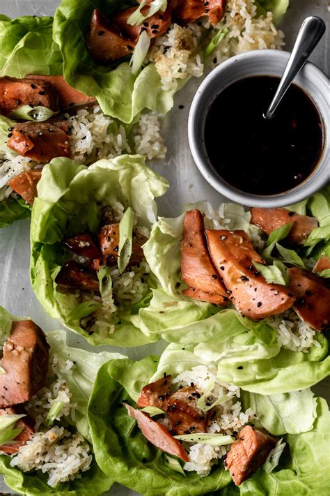 Sweet And Spicy Teriyaki Salmon Lettuce Wraps Cooking With Cocktail Rings