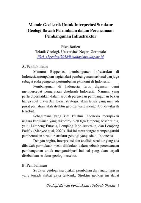 Pdf Metode Geolistrik Untuk Interpretasi Struktur Geologi Bawah