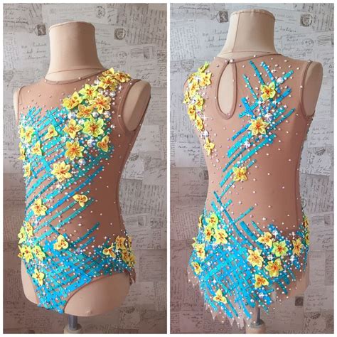 Rhythmic Gymnastics Leotard With Blue And Yellow Flowers