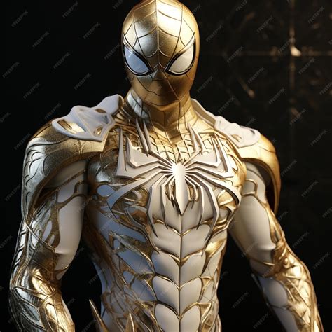 Premium Ai Image Spiderman In White And Gold Armour Suite New