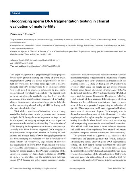 Pdf Recognizing Sperm Dna Fragmentation Testing In Clinical