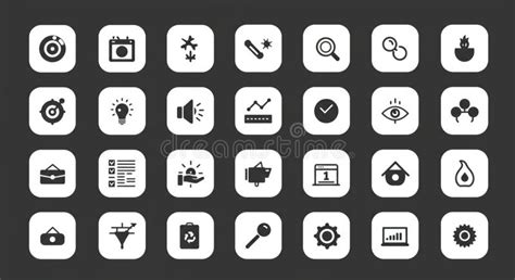 A Grid Of 25 Square Icons On A Dark Background Each Inside A Rounded