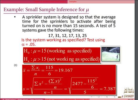 Solved Example Small Sample Inference For Mu A Sprinkler