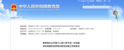 教育部办公厅等十二部门关于进一步加强学科类隐形变异培训防范治理工作的意见