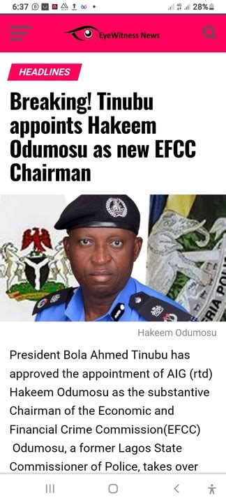 President Bola Tinubu Appoints Hakeem Odumosu As New Efcc Chairman