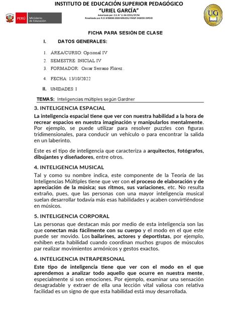 Sesión De Aprendizaje Inicial Iv Pdf Inteligencia Psicología