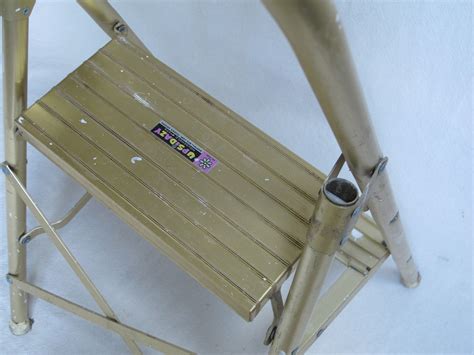 Gold Metal Step Ladder Folding Step Stool Upsidazy Aluminum Etsy