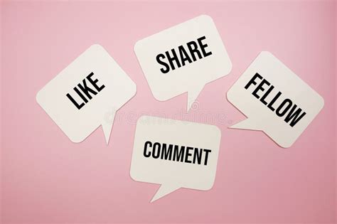 Like Share Comment Follow Text Message With Speech Bubble Social Media Marketing Concept