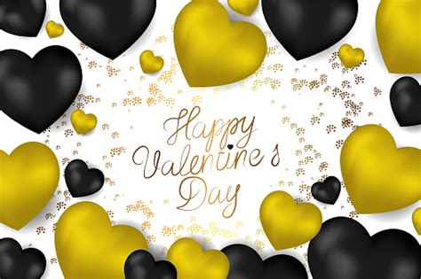 벡터 발렌타인 데이 디자인 현실적인 3d 블랙과 골드 옐로우 젤 풍선 황금 뱀 손으로 쓴 텍스트입니다 축제 배너 웹 포스터 전단지 세련된 브로셔 엽서 커버 배경 개념에 대한