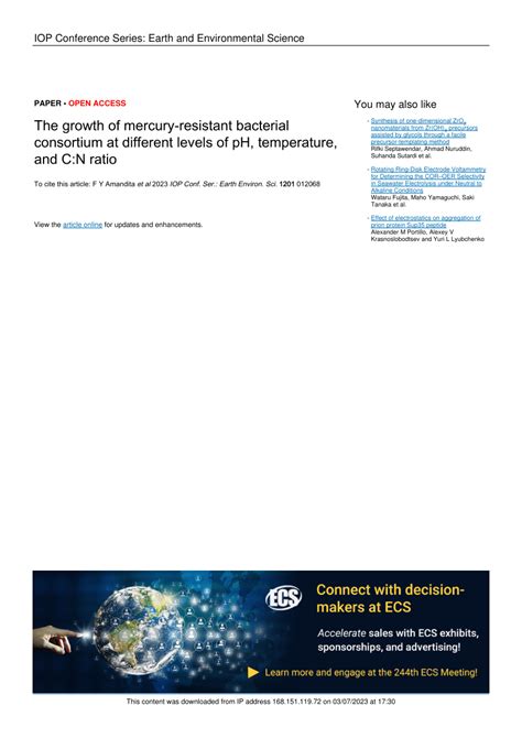 Pdf The Growth Of Mercury Resistant Bacterial Consortium At Different Levels Of Ph