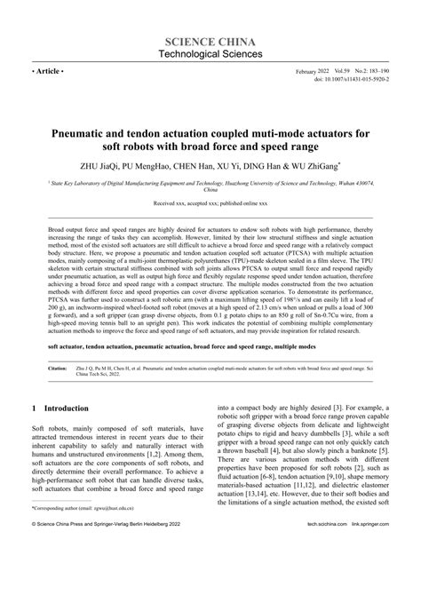 Pdf Pneumatic And Tendon Actuation Coupled Muti Mode Actuators For Soft Robots With Broad