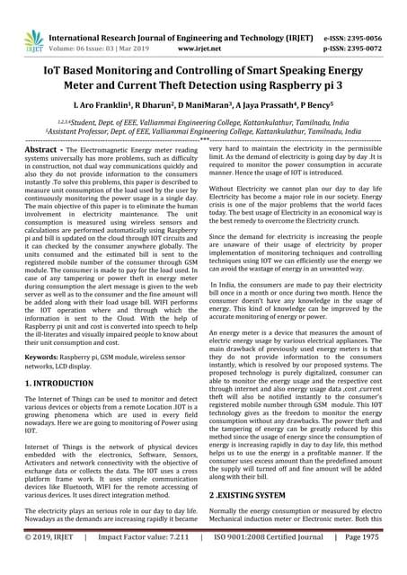 Irjet Iot Based Monitoring And Controlling Of Smart Speaking Energy
